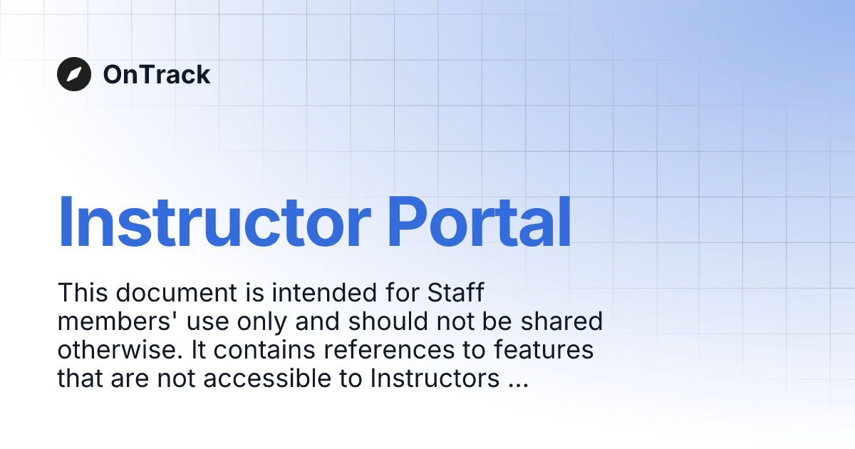 Instructor Portal | OnTrack
